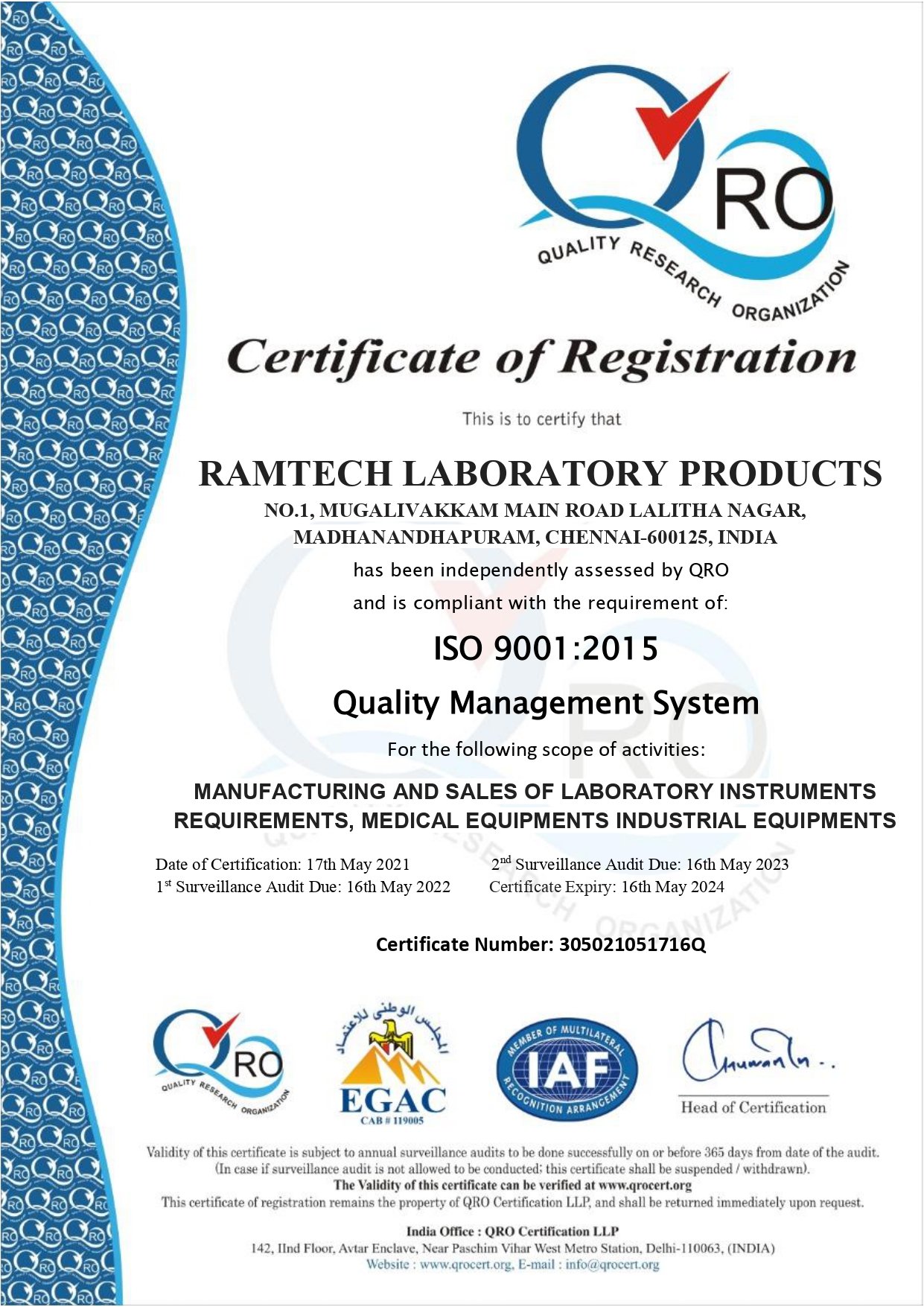 Certificates – Ramtech Laboratory Products